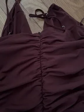 Zara | Dresses | Zara Burgundy Spaghettistrap Maxi Dress With Rosette ...